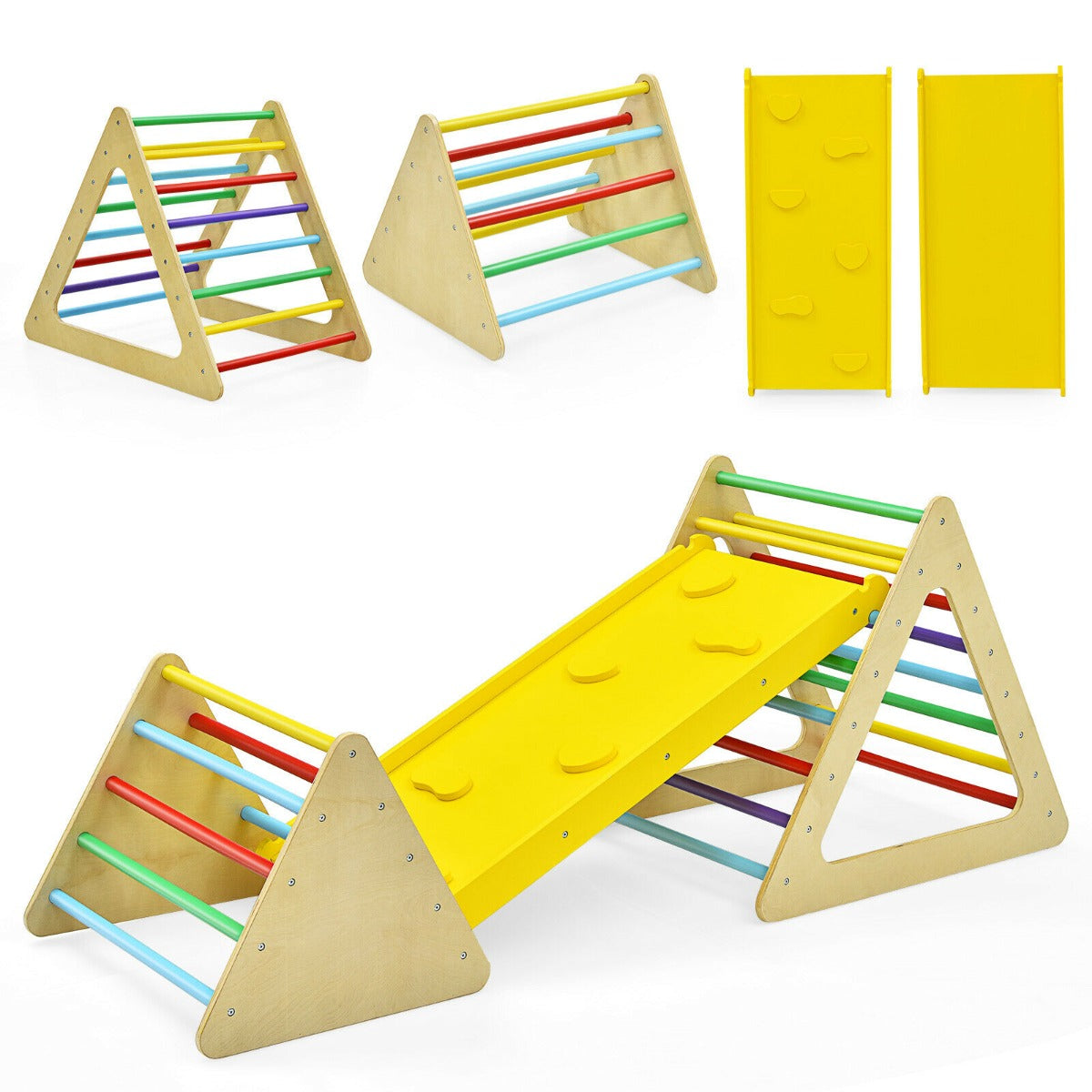 3 in 1 Climbing Toy Set with 2 Triangle Ladders and Double Sided Ramp ...