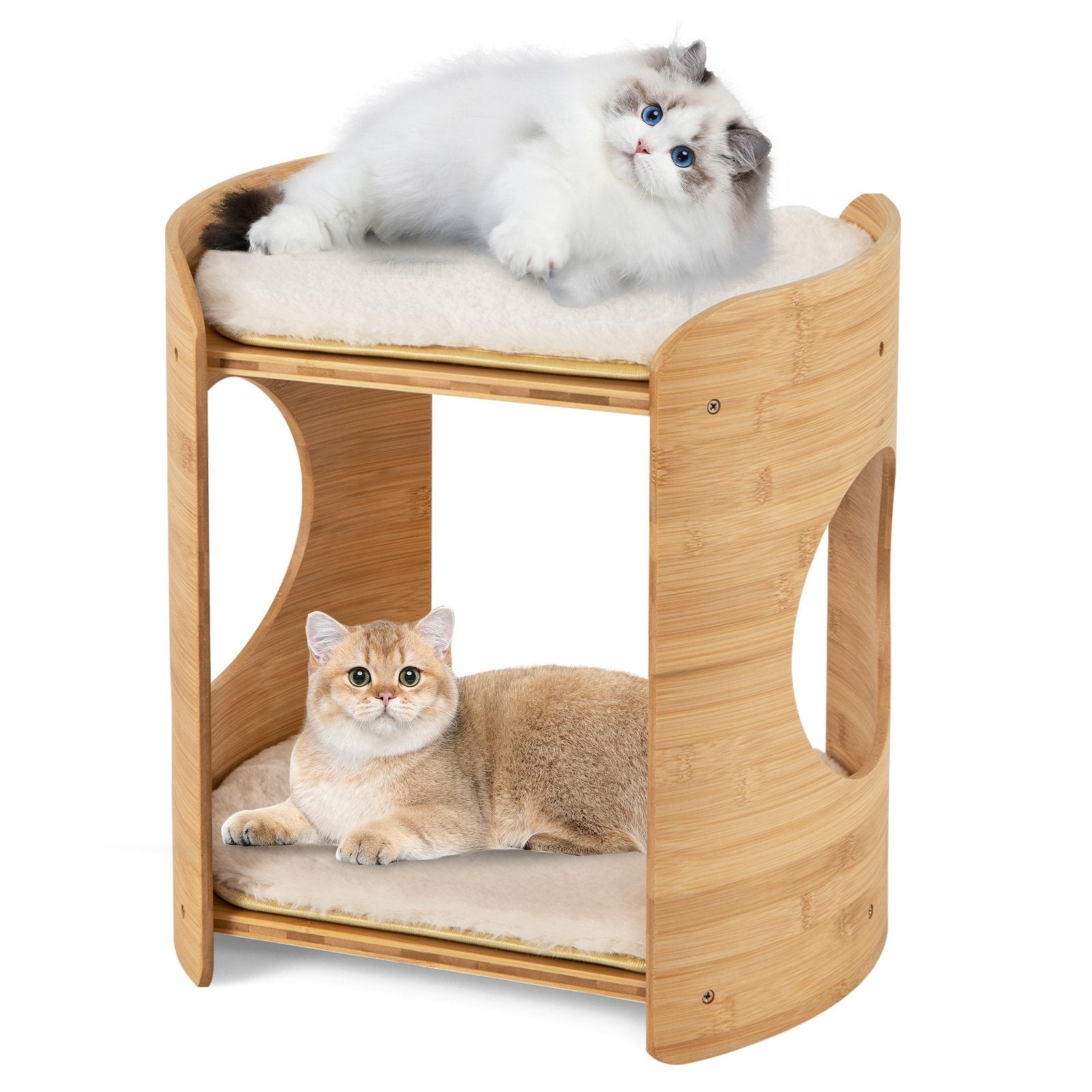 2-Tier Elevated Cat Bed Cat Tower with Natural Bamboo Frame-Natural ...