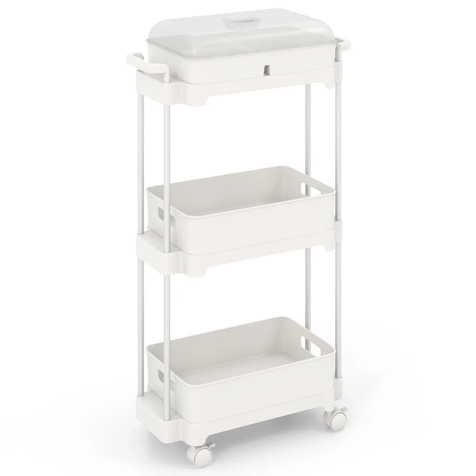 3-Tier Rolling Utility Cart Storage Trolley with Removable Cover and S ...