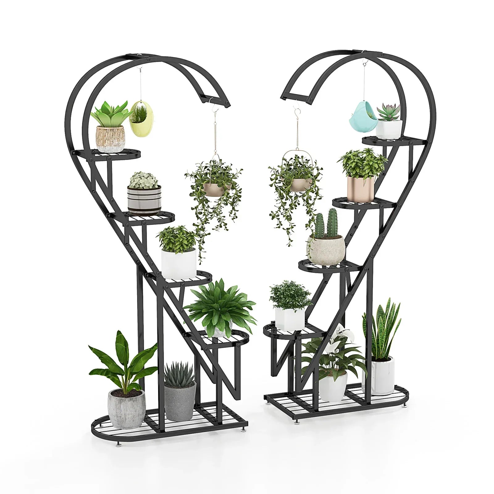 5 Tier Metal Heart shaped Plant Stand with Hanging Hooks – TidySpaces