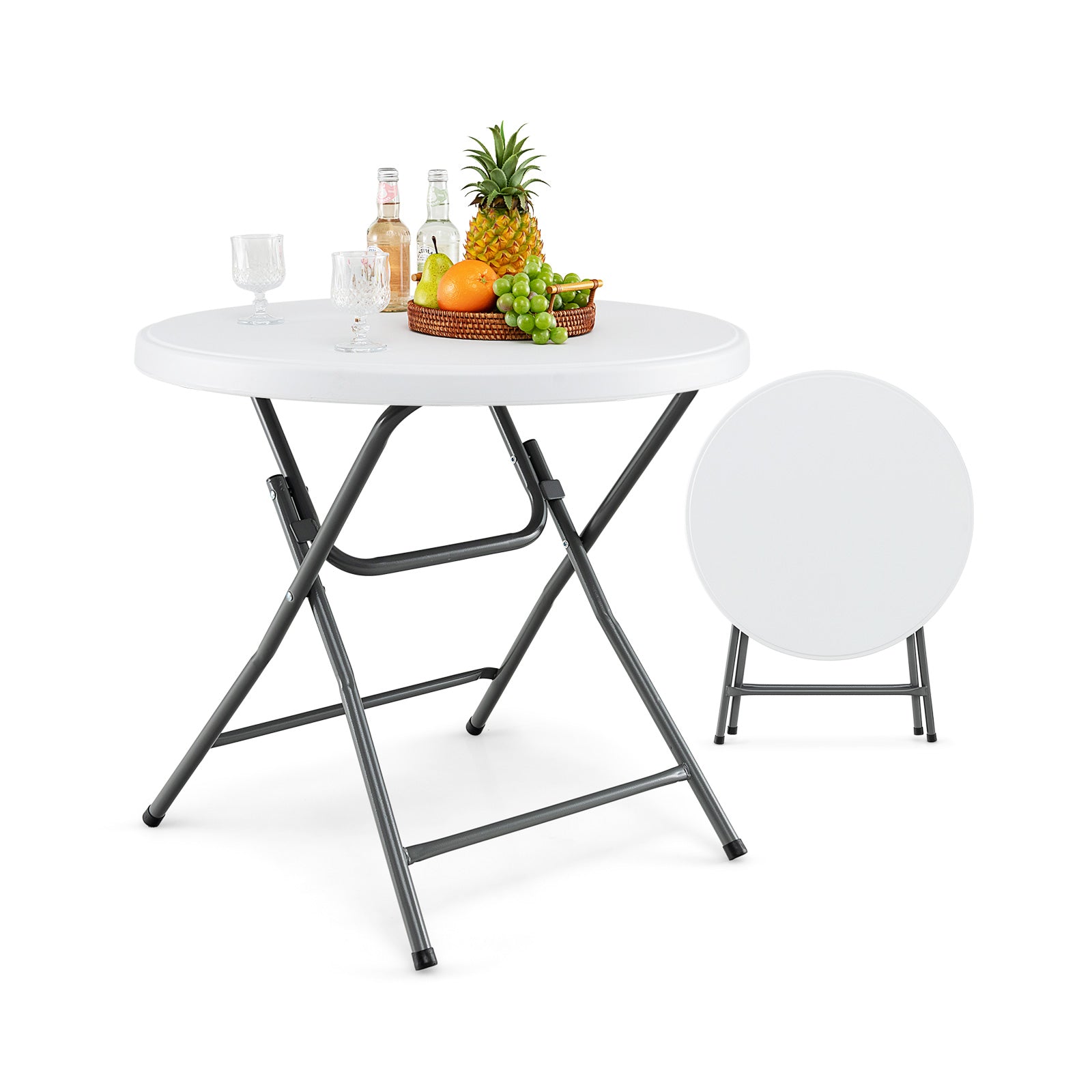 81 CM Round Folding Plastic Table with Thickened HDPE Tabletop TidySpaces