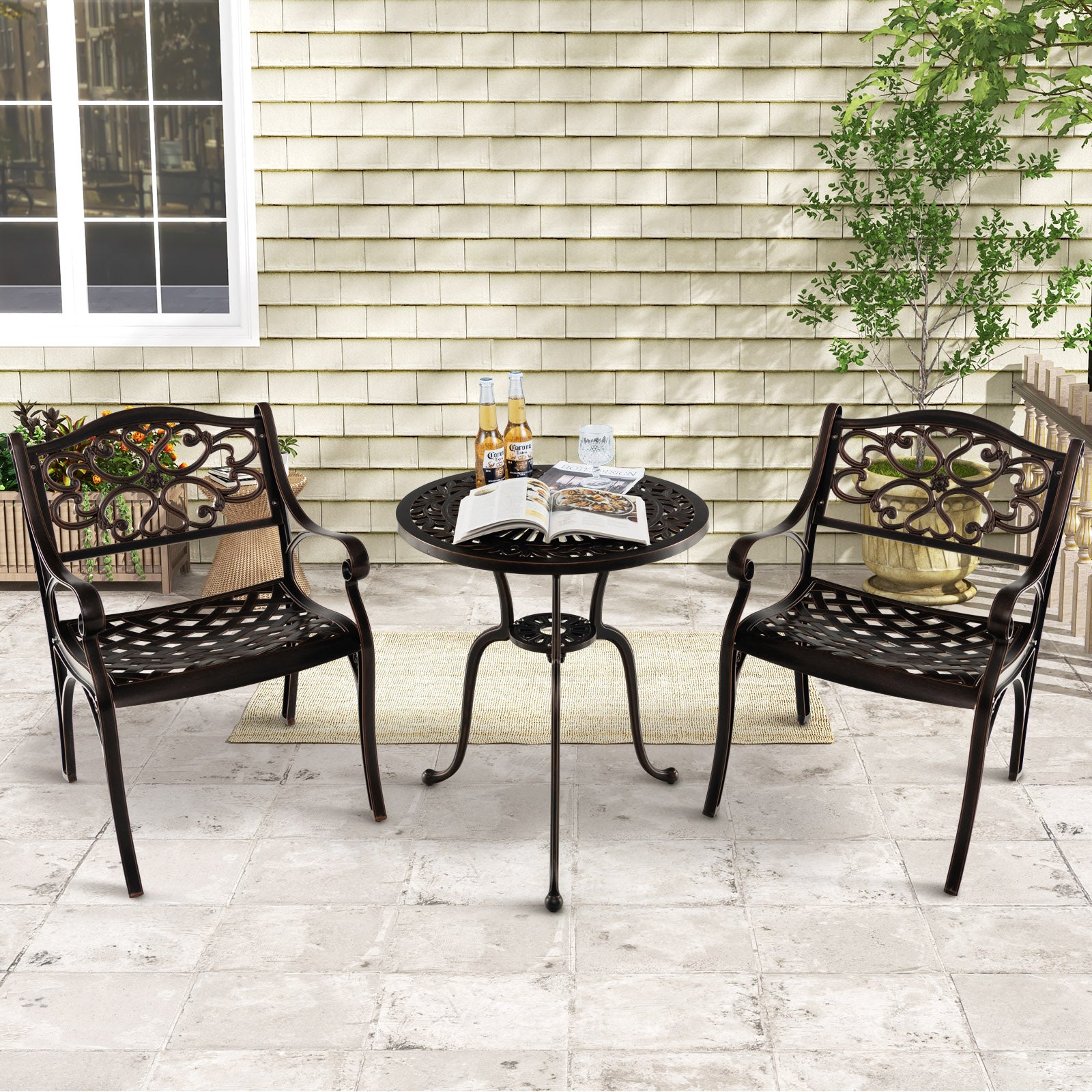Cast Aluminum Patio Chairs Set of 2 with Armrests and Curved Seats TidySpaces