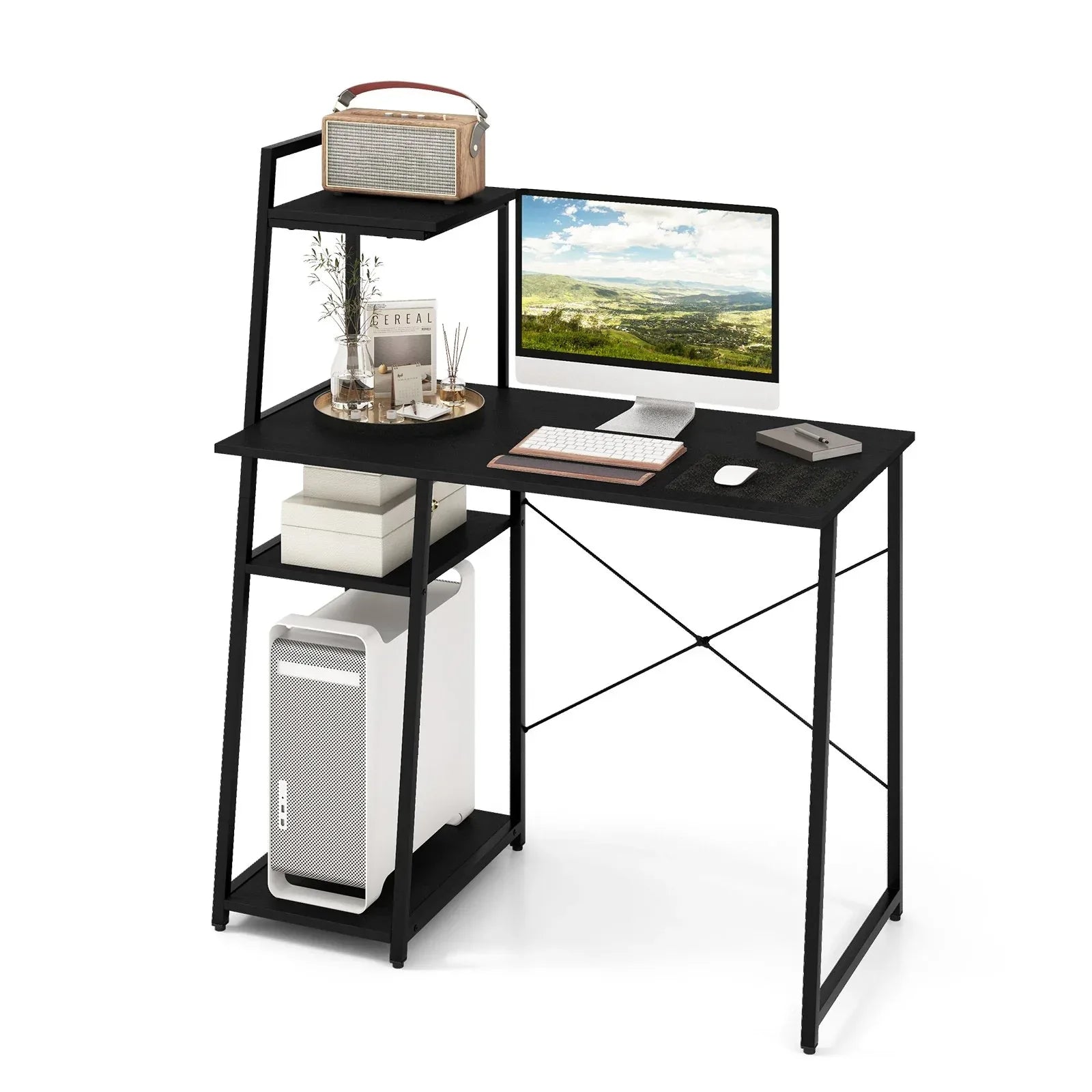 Home Office Desk with Bookshelf and Host Stand – TidySpaces
