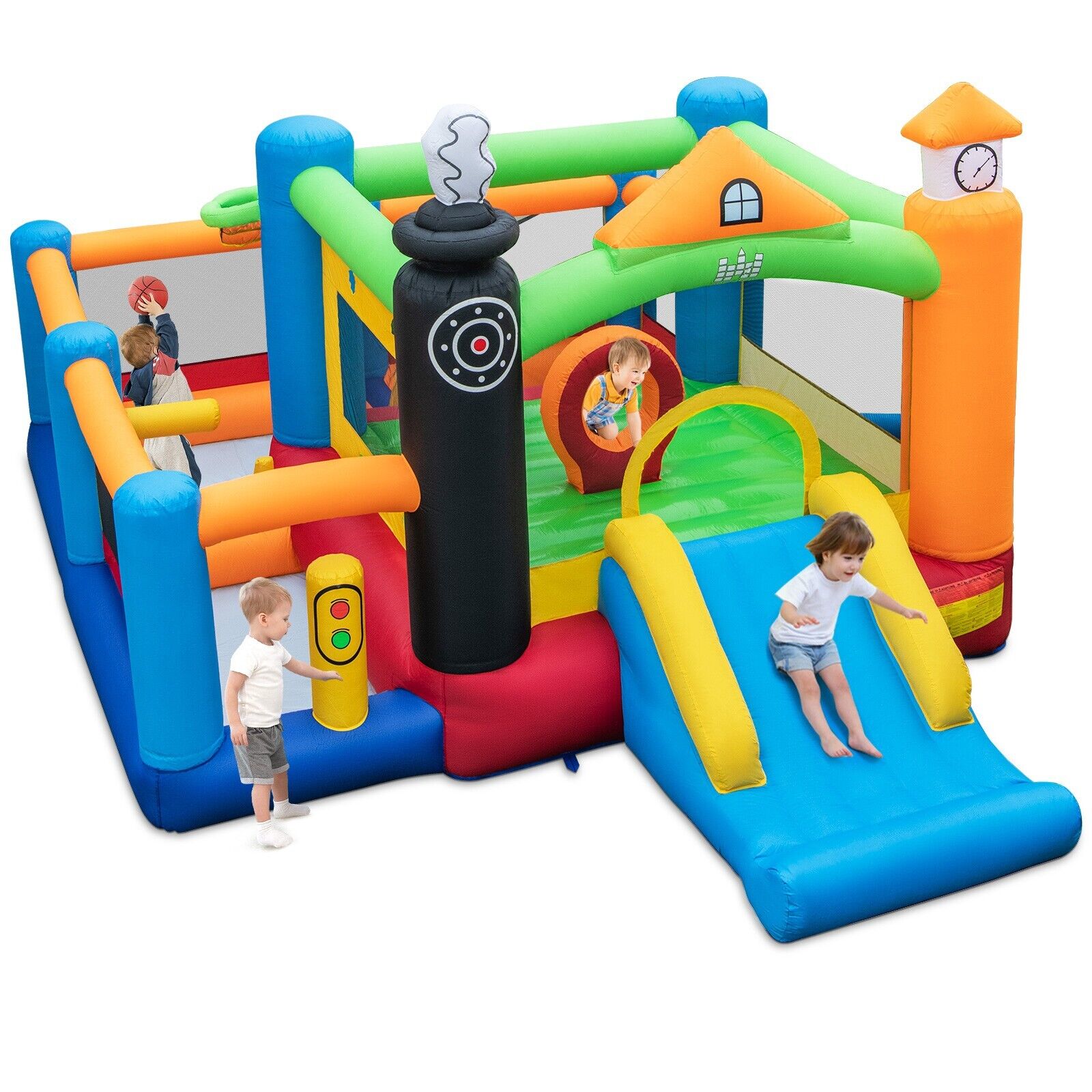 Inflatable Train Themed Kids Bounce Castle with Slide and Basketball H ...
