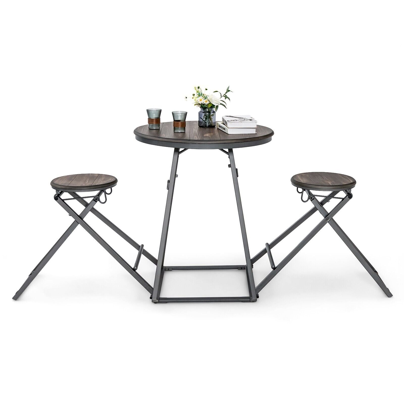 3 Piece Round Table and Stool Set with 2 Foldable Stools – TidySpaces
