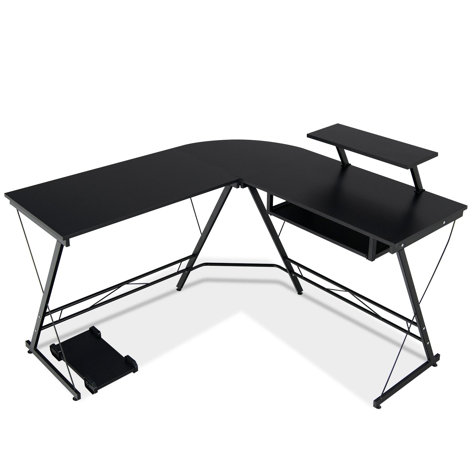 L-Shaped Computer Desk with Movable Host Stand and Removable Monitor S ...