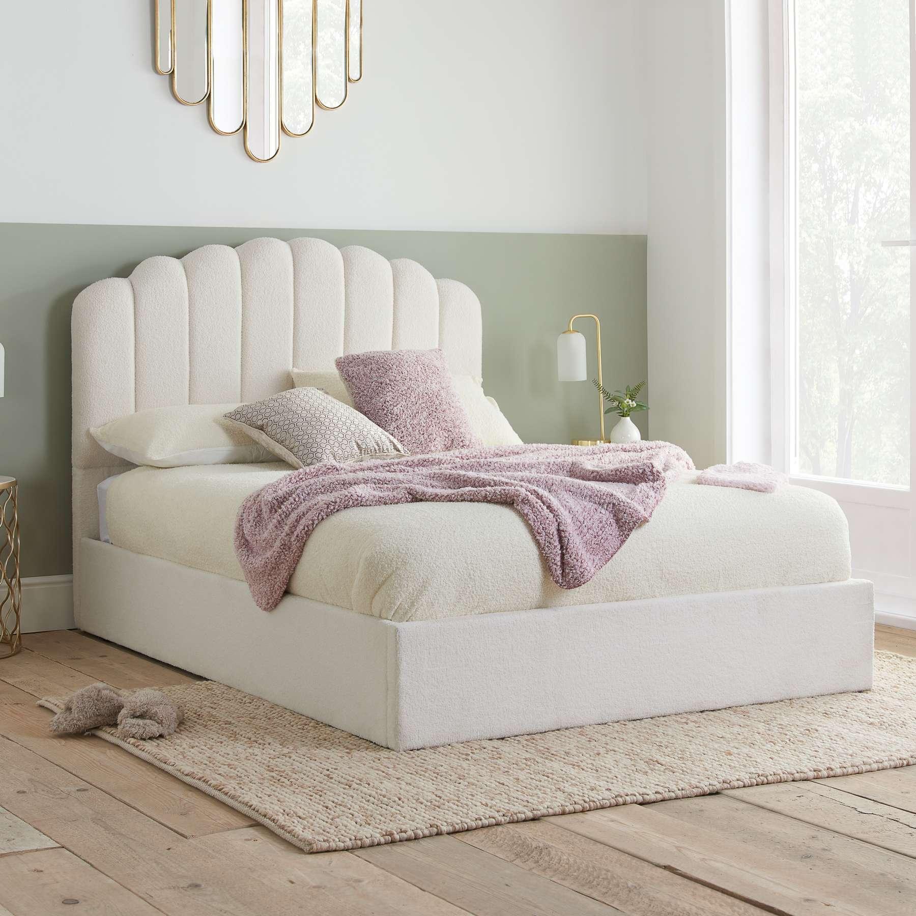 Monaco Ottoman Bed with Super Soft Teddy Bear Fabric and Stylish Fan-S ...