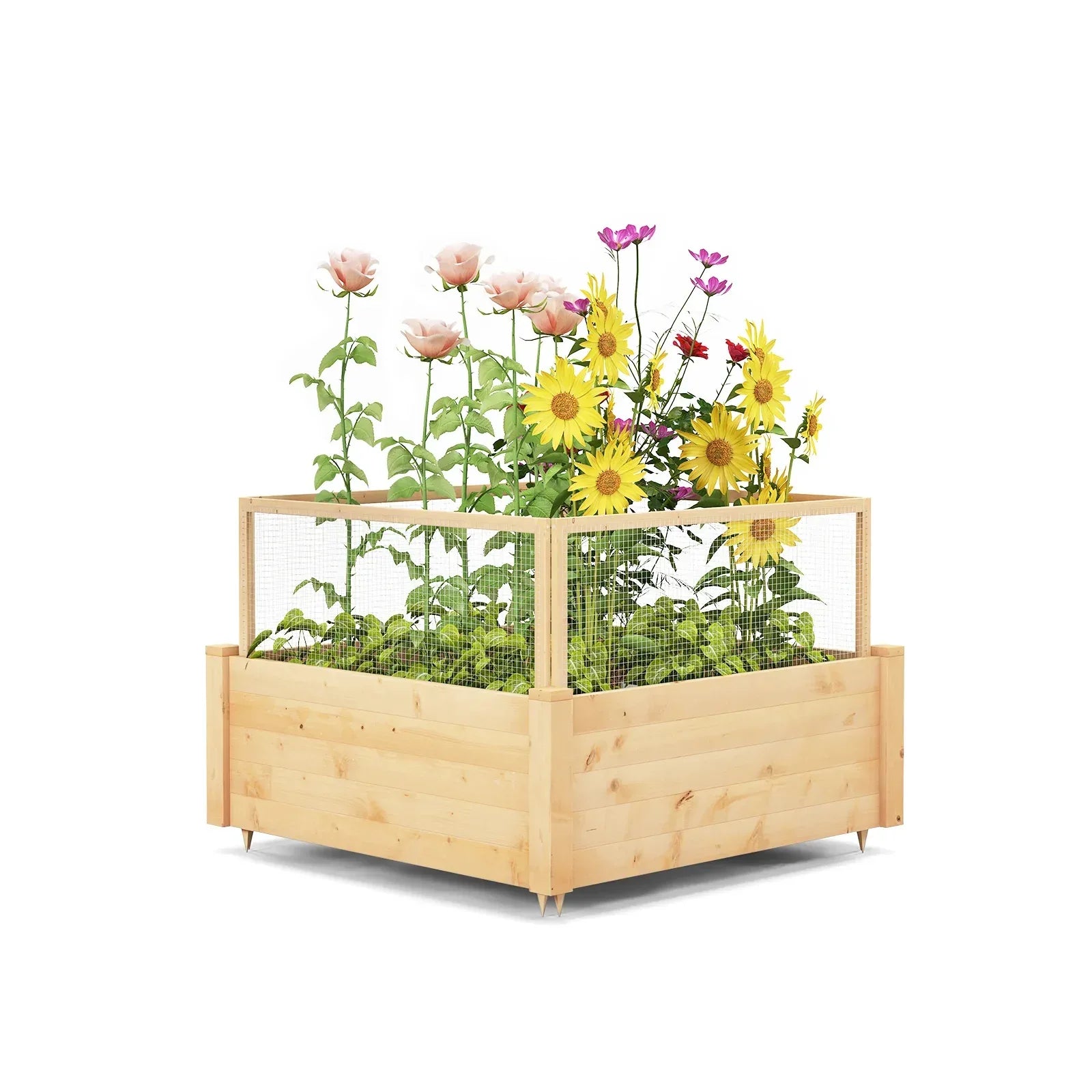 Raised Garden Bed with Critter Guard Fence and Grow Grid – TidySpaces