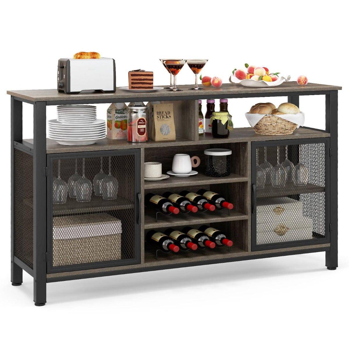 140cm Buffet Sideboard with 8 Bottle Wine Racks and 6 Rows of Wine Gla ...