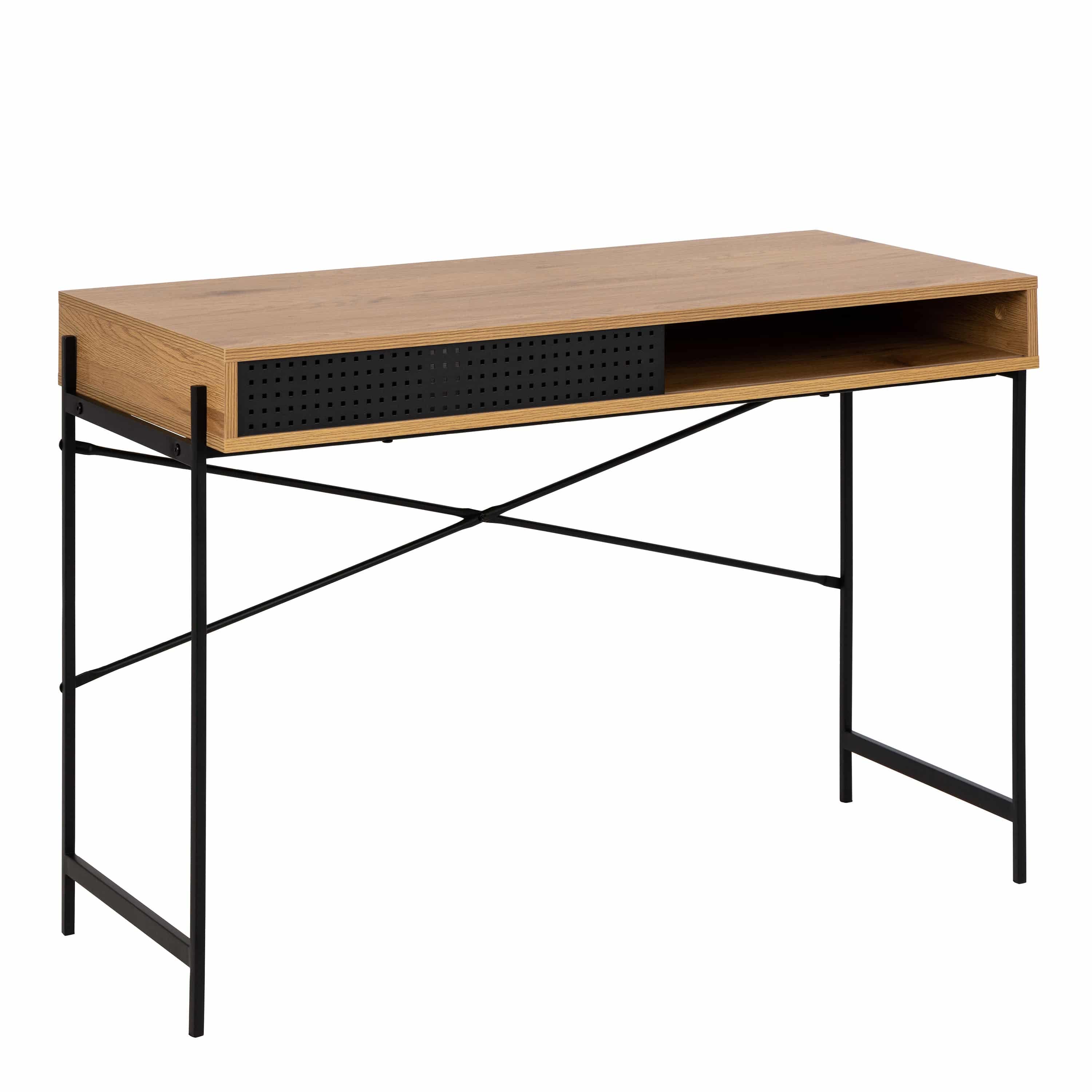 Angus Office Desk with Sliding Door in Oak & Black – TidySpaces