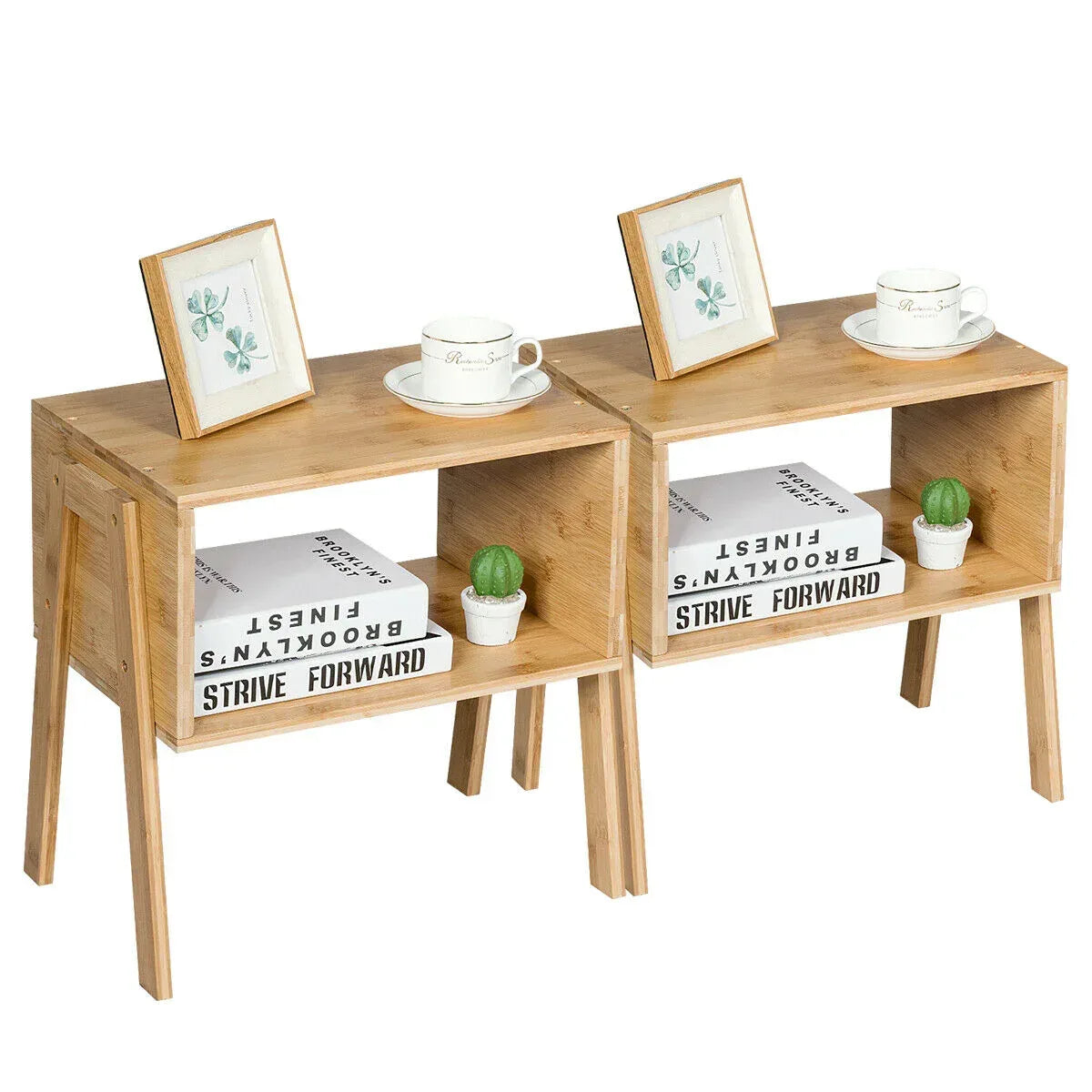 Set of 2 Stackable Bedside Table with Open Storage Compartment – TidySpaces