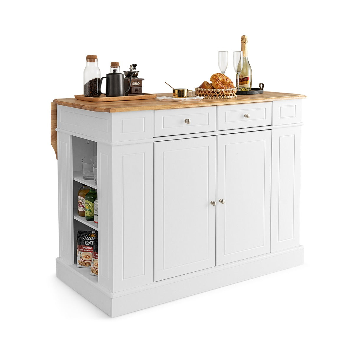 Drop Leaf Kitchen Island with Extendable Worktop and Adjustable Shelve ...