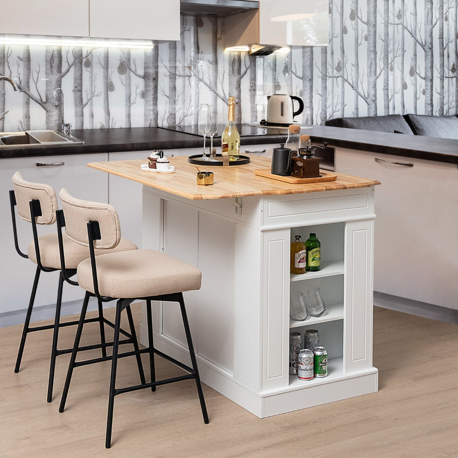 Drop Leaf Kitchen Island with Extendable Worktop and Adjustable Shelve ...