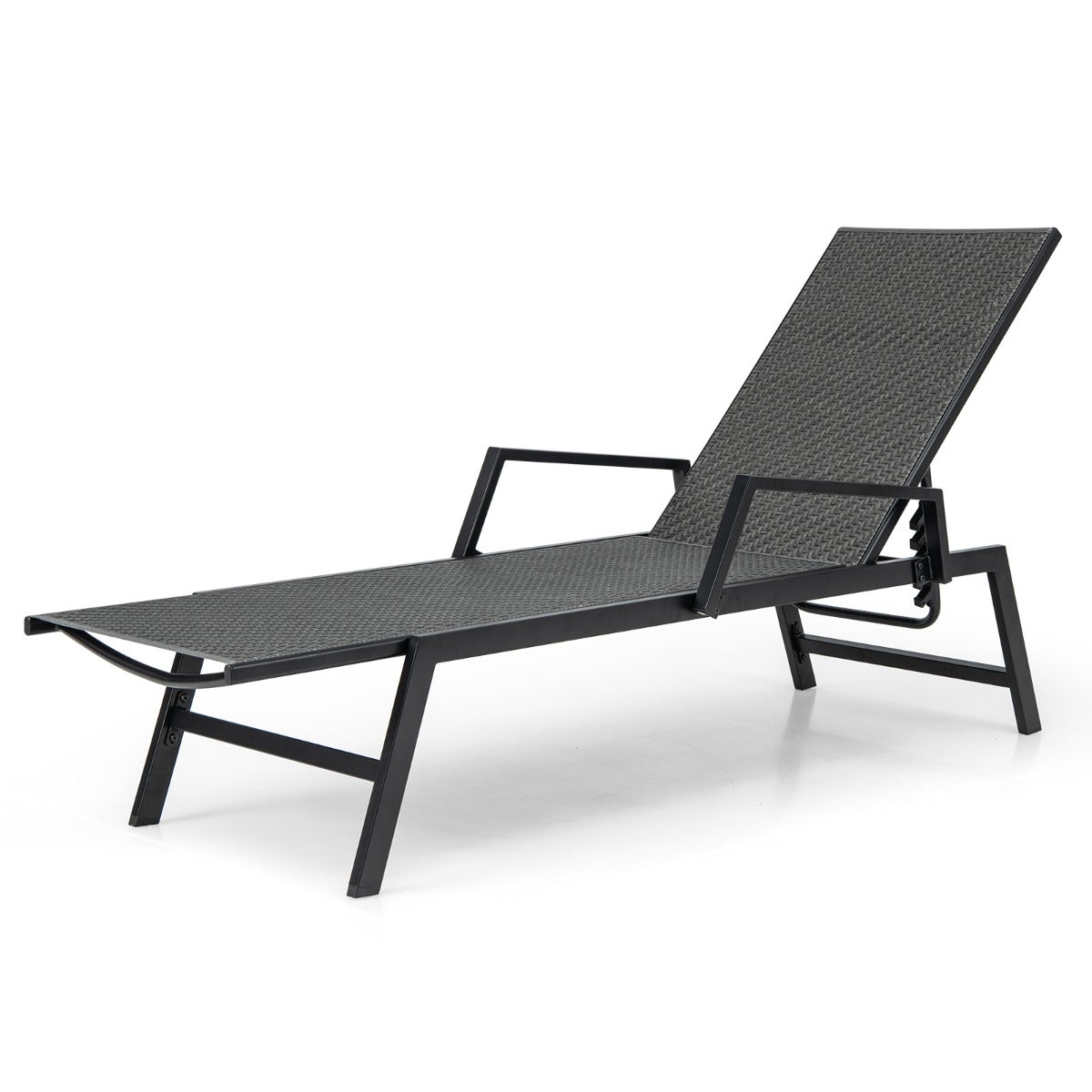 Outdoor Rattan Chaise Lounge with Armrests and 5-Position Backrest for ...