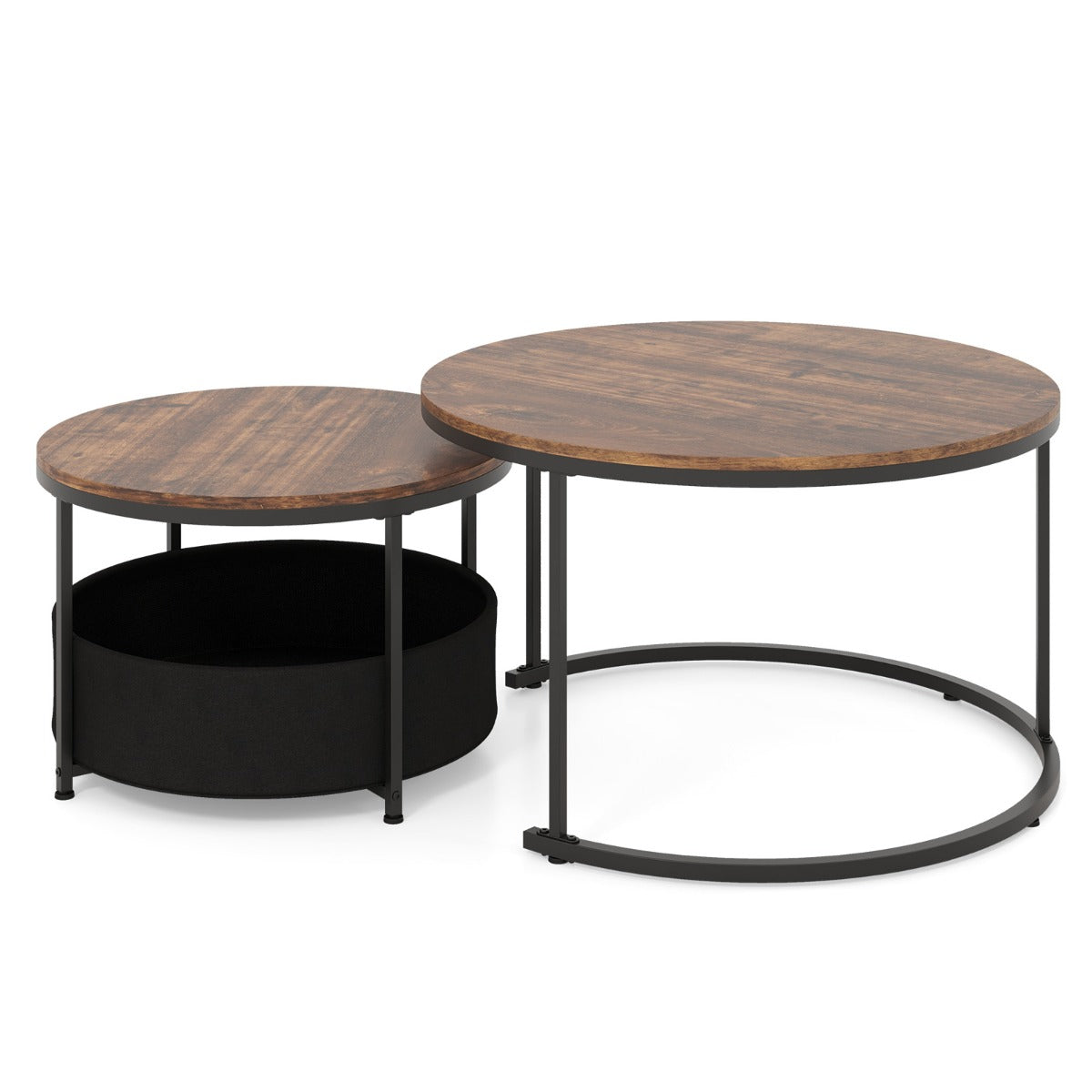 Round Coffee Table Set of 2 Circle Cocktail Table with Storage Basket ...